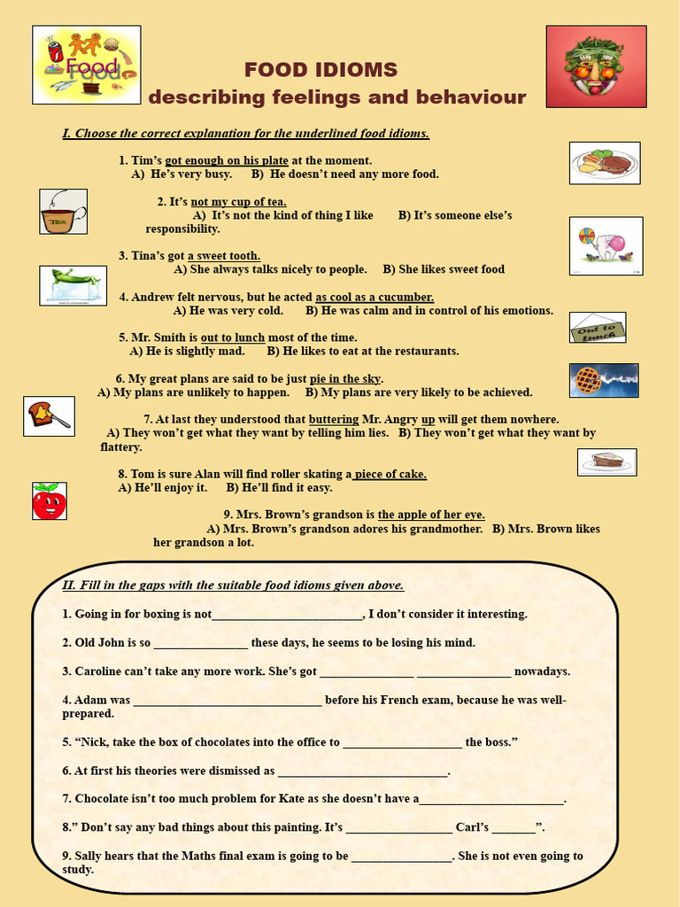 Food Idioms: Meanings & Exercises | PDF