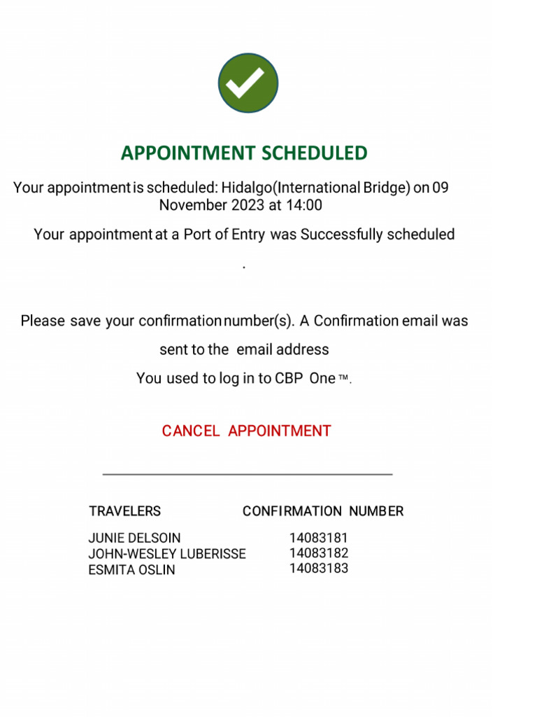 CBP One Appointment Scheduled Junie | PDF