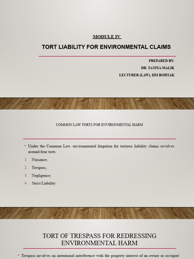 Module IV - Tort Liability For Environmental Claims | PDF | Trespass | Tort