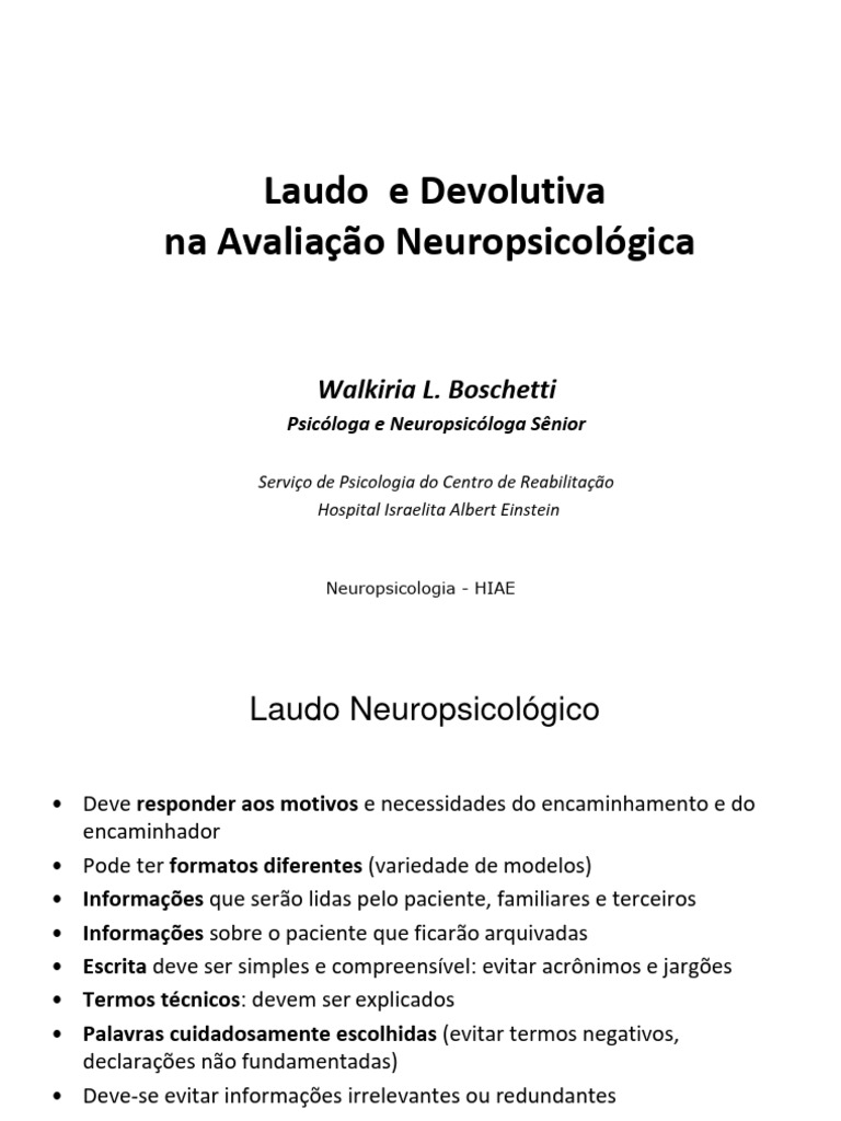 Aula - Laudo e Devolutiva 28atualizada29 | PDF | Neuropsicologia ...