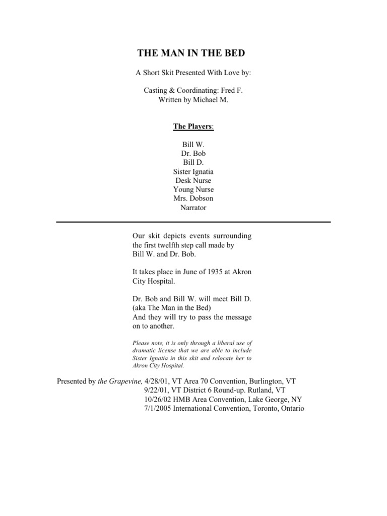 First Twelfth Step Call Skit | PDF | Bill W.