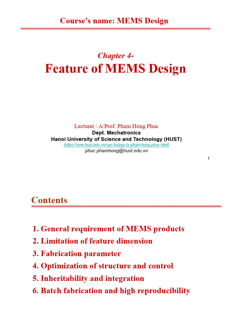 MEMS Design Chap 4 - Feature of MEMS DESIGN-New | PDF | Semiconductor Device Fabrication | Materials