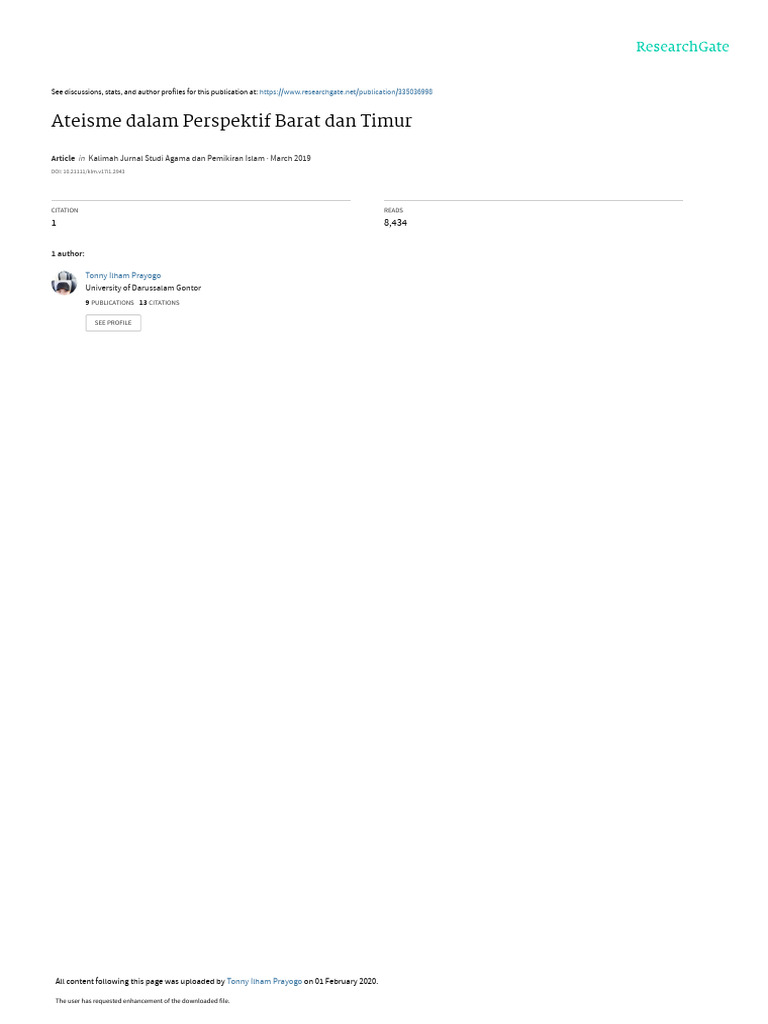 Ateisme Dalam Perspektif Barat Dan Timur | PDF | Existence Of God | God