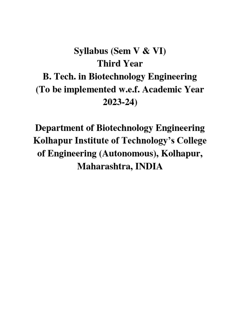Syllabus T Y B Tech Biotechnology Engineering Pdf Vaccines Enzyme Kinetics