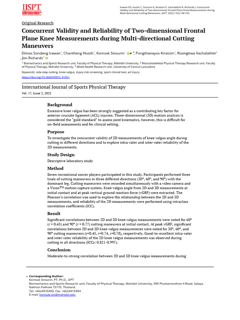 Irawan 2022 Concurrent Validity and Reliability | PDF | Knee