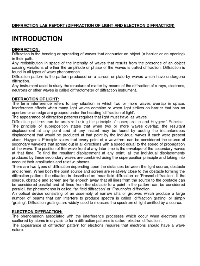 Diffraction Experiments Pdf Diffraction Wavelength