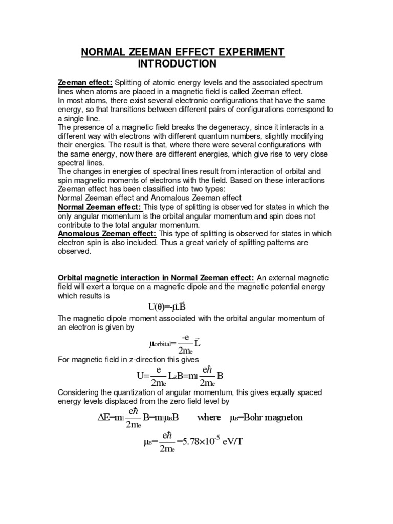 Zeeman Effect Experiment | PDF | Atomic Orbital | Spin (Physics)