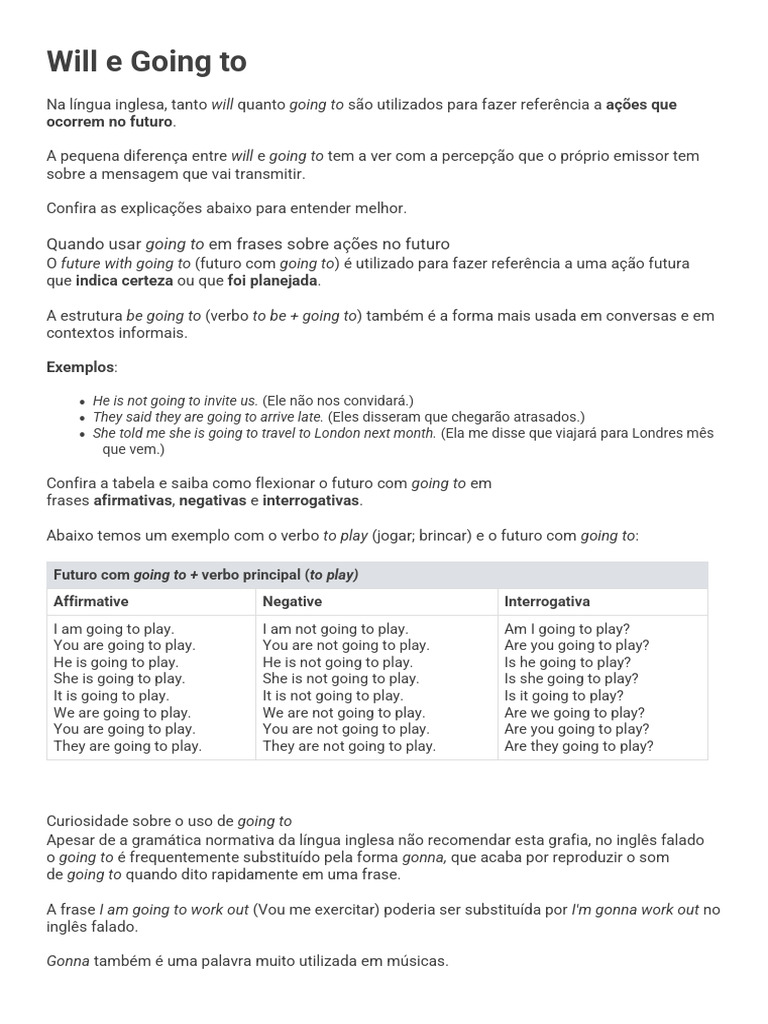 Simple Future (Will, Going To) | PDF | Mecânica da linguagem | Gramática