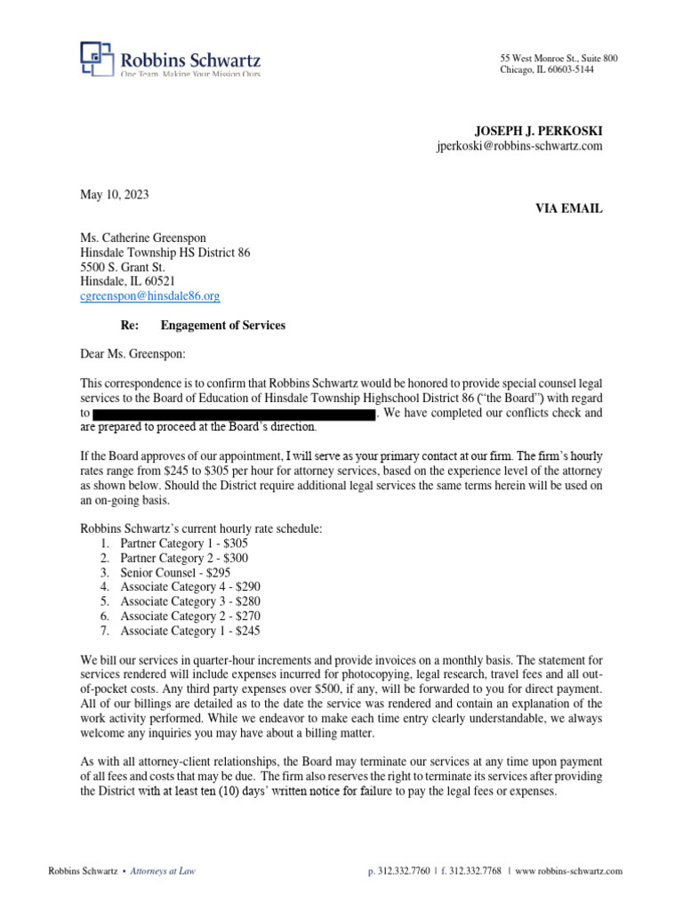 Robbins Schwartz Engagement Letter With Hinsdale High School District ...