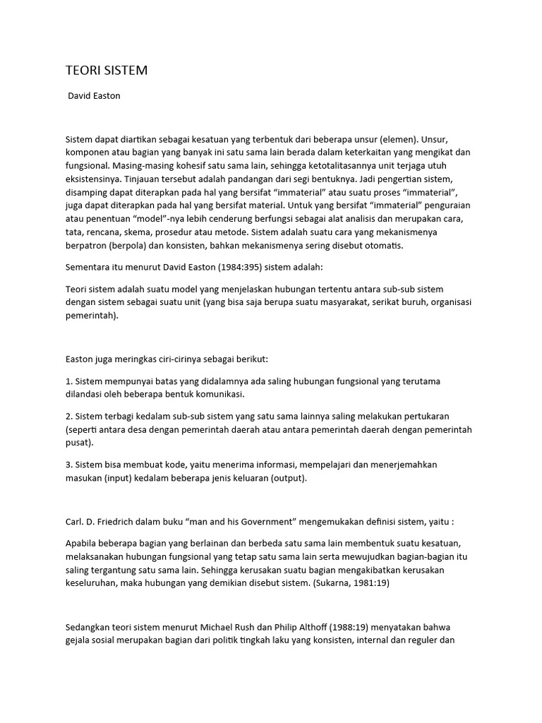 Teori Sistem David Easton | PDF