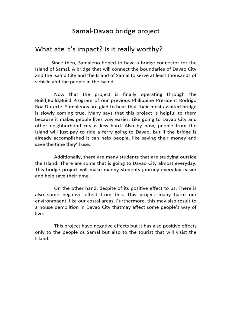 Samal-Davao Bridge Impact Analysis | PDF