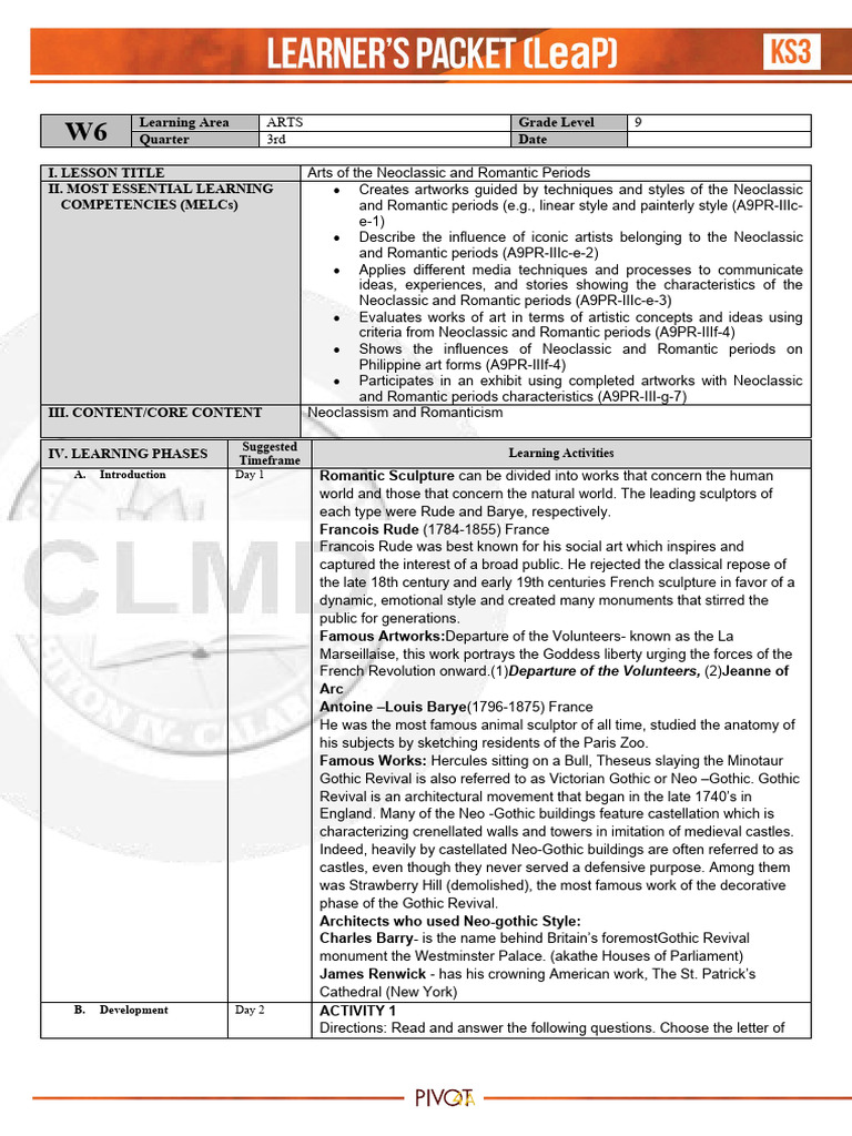 G9 Arts Q3 W6 Final | PDF | Romanticism | Gothic Architecture