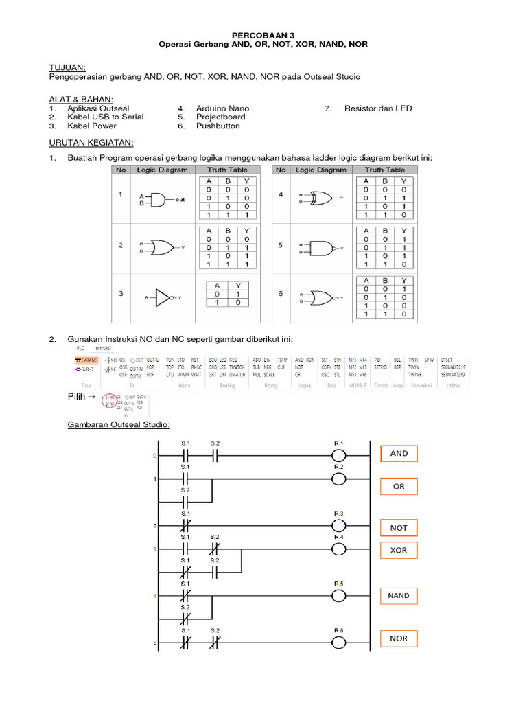 PERCOBAAN 3 Operasi Gerbang Logika-Outseal | PDF