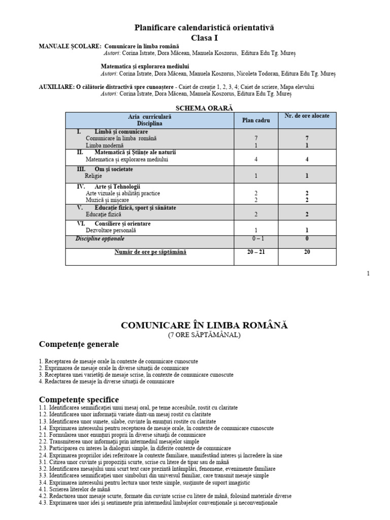 Planificare Calendaristica Clasa I Editura EDU 2023-2024 | PDF