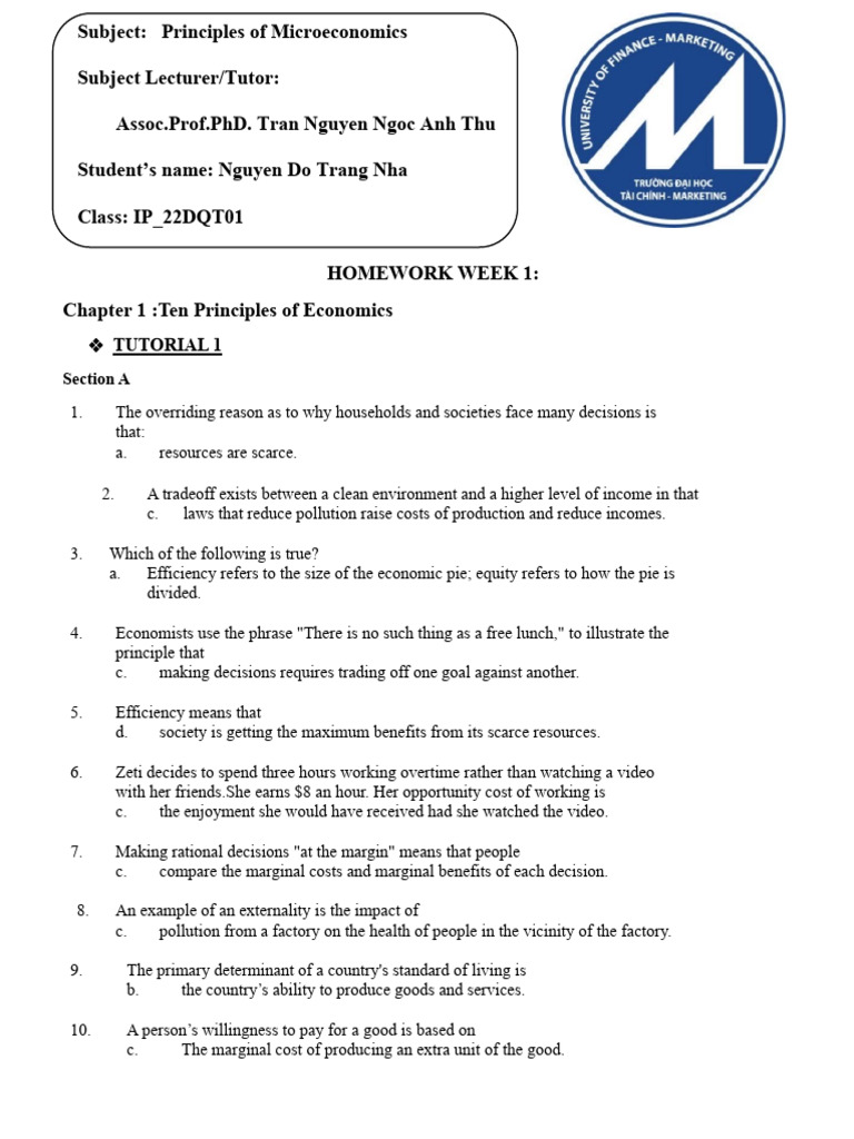 Microeconomics Homework Guide | PDF | Economics | Microeconomics