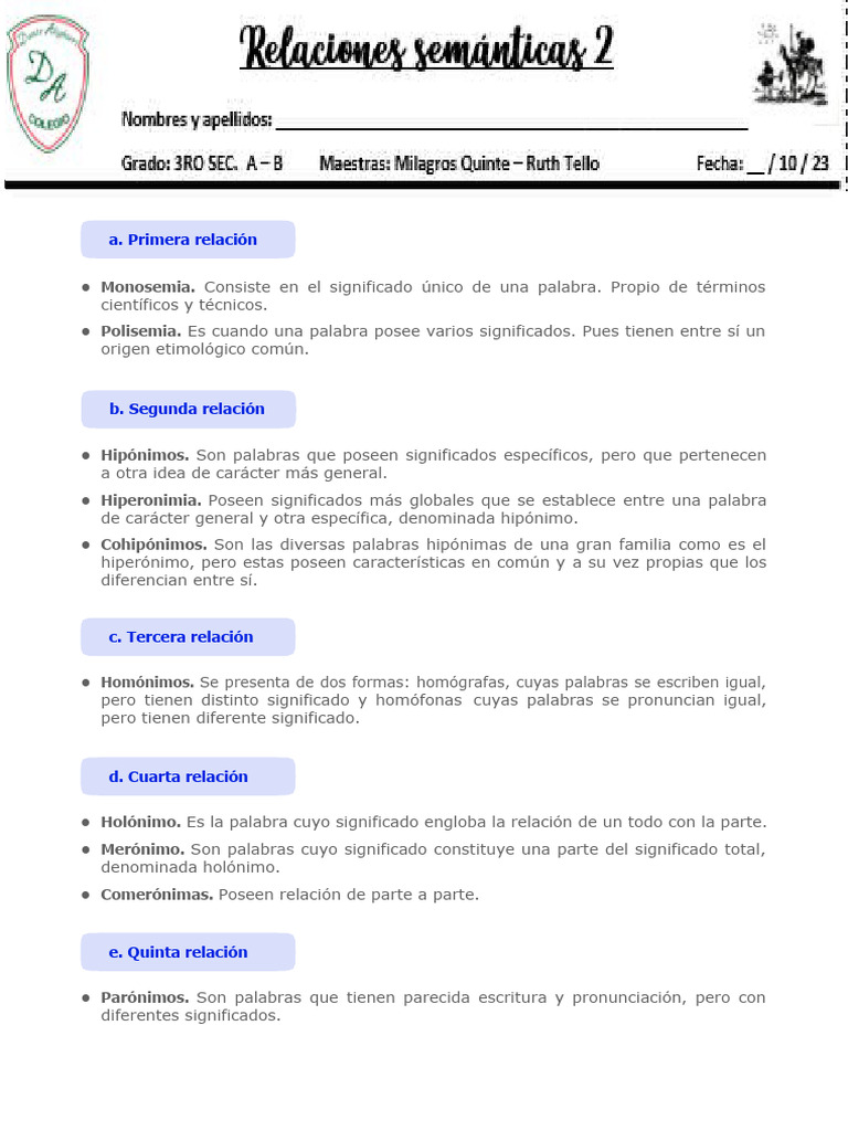 RV Relaciones Lexico Semanticas | PDF | Palabra | Semiótica