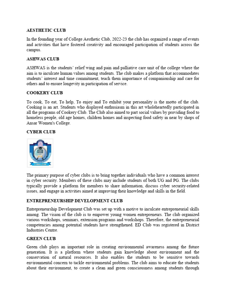 Activities of Clubs | PDF | Social Science | Lifestyle