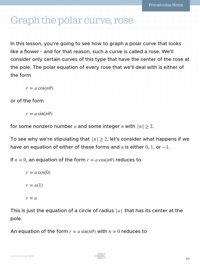 Graphing Polar Rose Curves | PDF | Equations | Pi