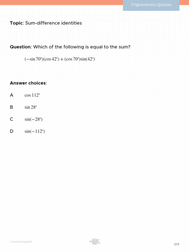 2.5 Sum-Difference Identities PDF | PDF | Trigonometric Functions ...