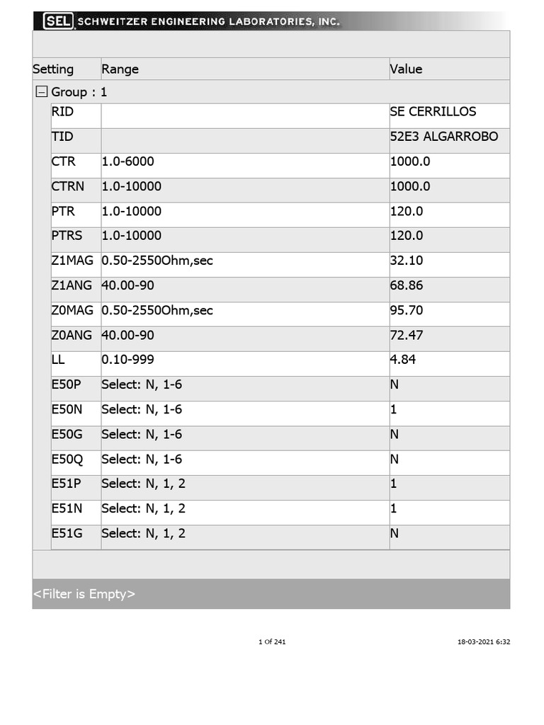 Settings Report 52E3 Algarrobo | PDF