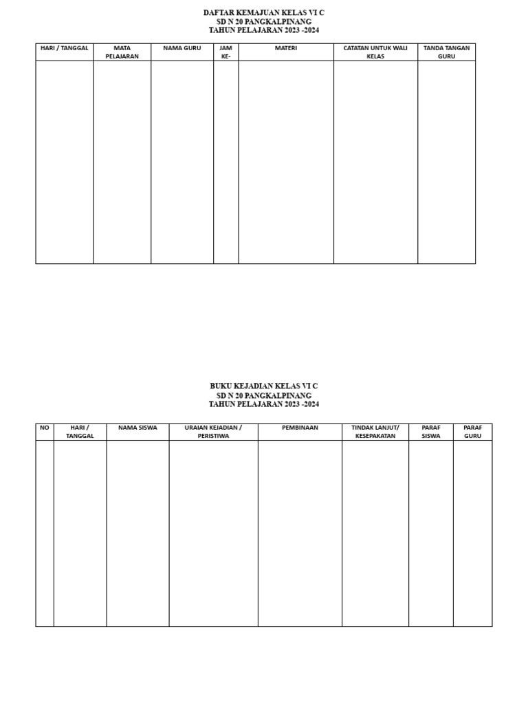 Daftar Kemajuan Kelas, Buku Tamu, Vi B | PDF