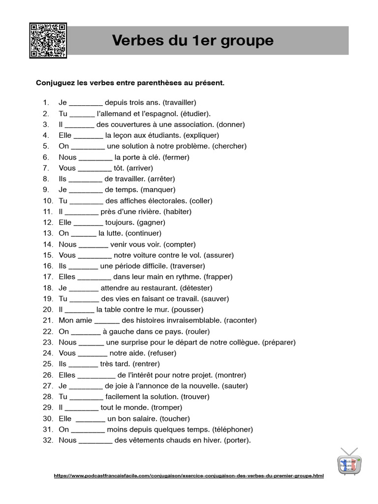 Conjugaison Verbes Premier Groupe Presen | PDF