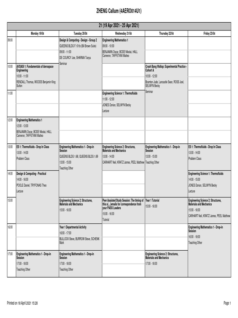 Timetable - 2021 04 18 | PDF | Applied And Interdisciplinary Physics ...
