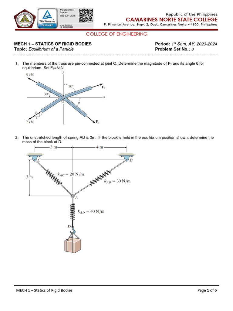 Statics Problem Set: Equilibrium Analysis | PDF | Force | Applied And Interdisciplinary Physics