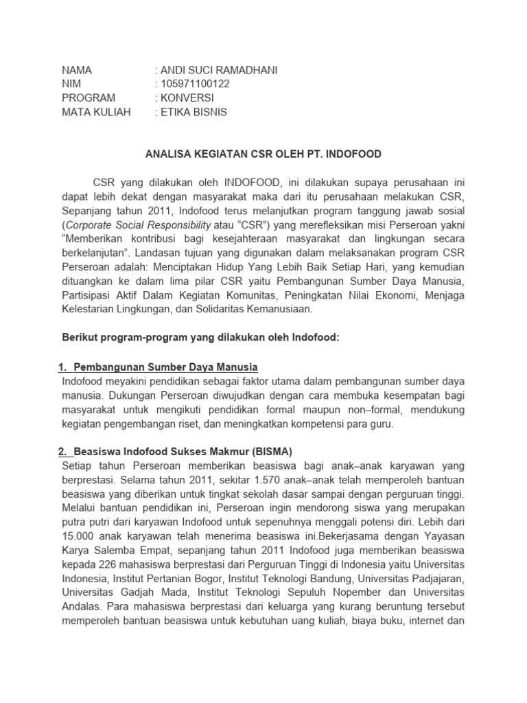 CSR Pt. Indofood | PDF | Ilmu Sosial