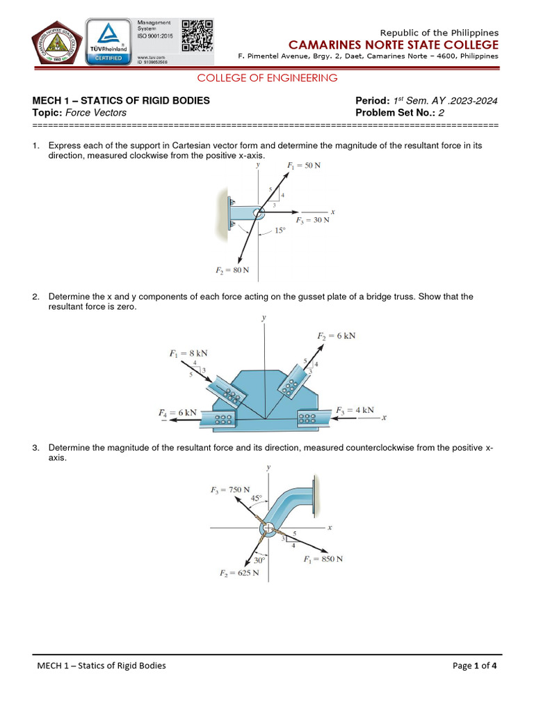 Force Vectors in Statics Problems | PDF | Cartesian Coordinate System ...