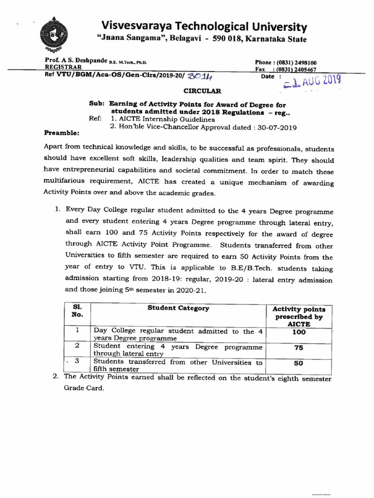 AICTE Activity Points Circular-1 | PDF