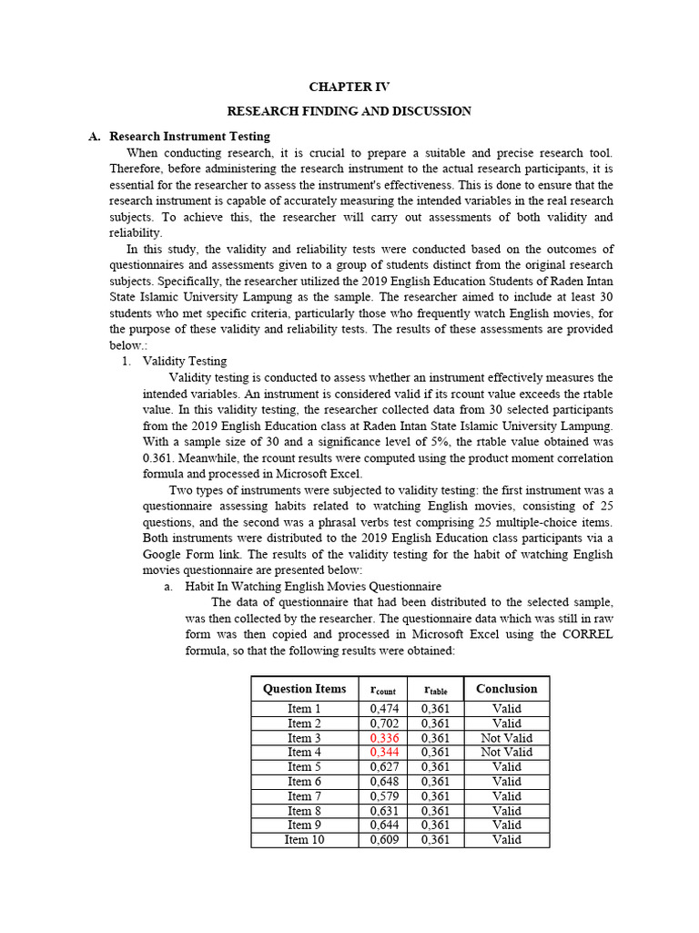 CHAPTER IV Rev | PDF | Validity (Statistics) | Statistical Significance