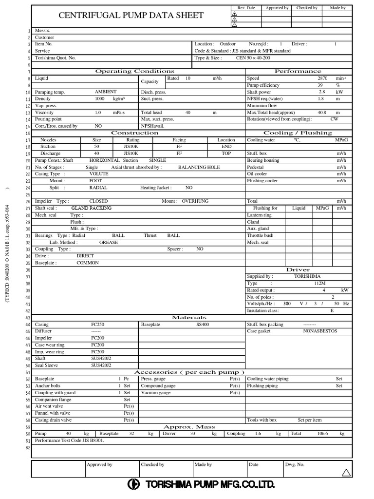 TEKNIKAL DATA CEN 50x40-200 | PDF | Pump | Energy Technology