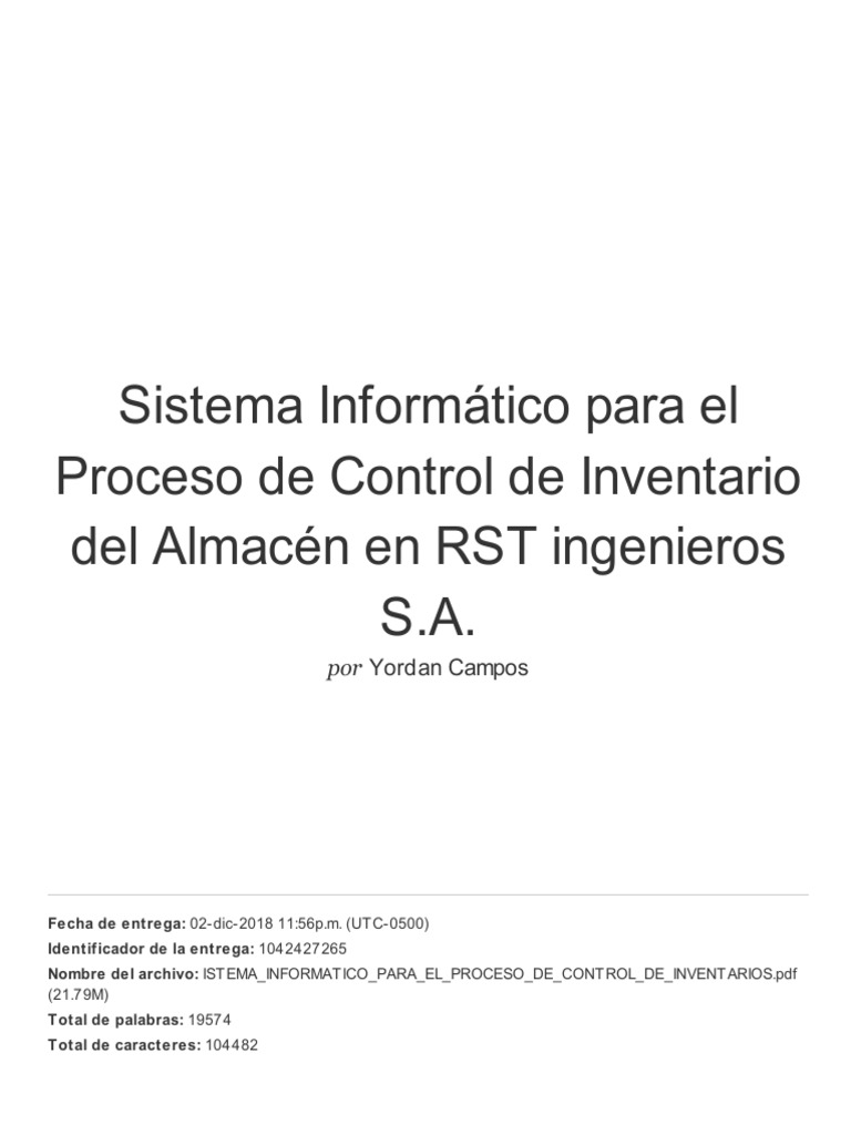 Sistema Informático Para El Proceso de Control de Inventario Del Almacén en RST Ingenieros S.a ...