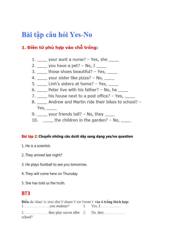 Yes-No Questions Practice Exercises | PDF