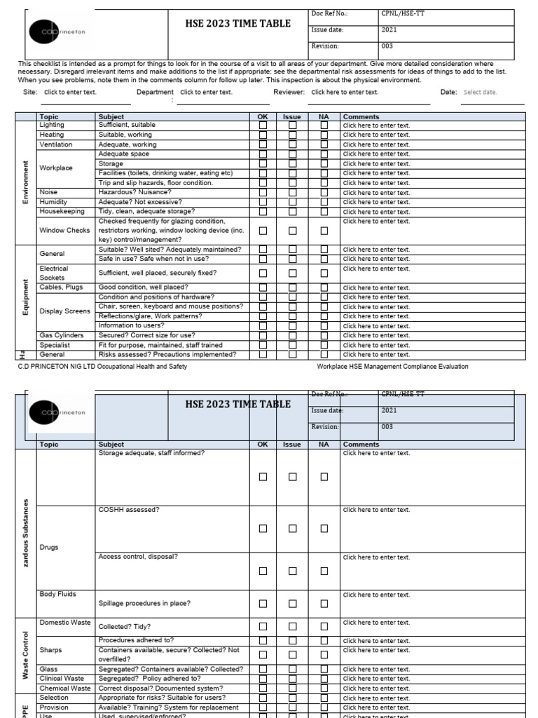 Health and Safety Workplace Inspection Checklist | PDF