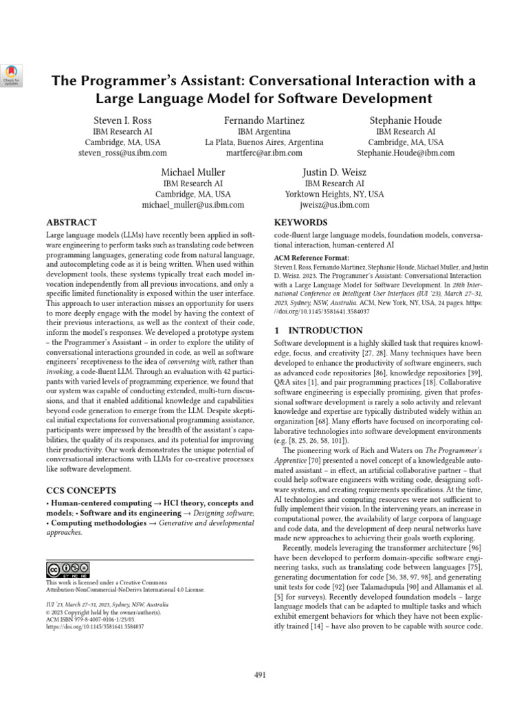 The Programmer's Assistant: Conversational Interaction With A Large Language Model For Software ...