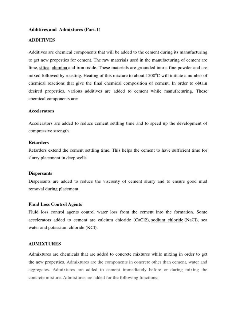 Additives and Admixtures Part 1 | PDF | Concrete | Cement