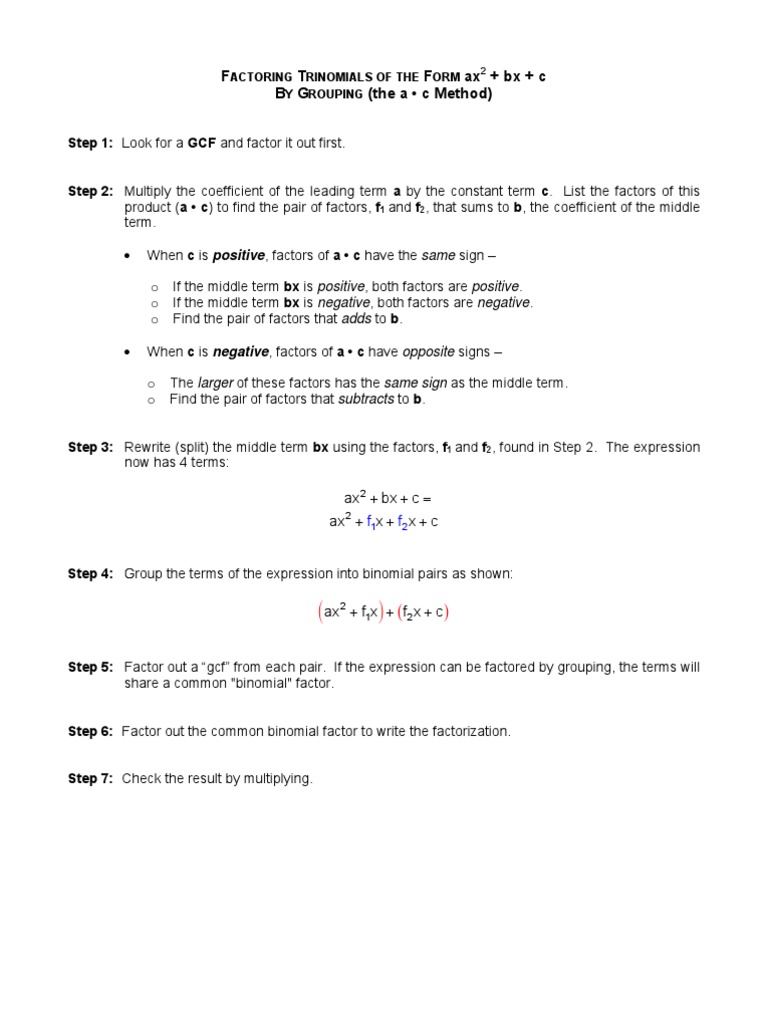 Factoring Trinomials by Grouping | PDF