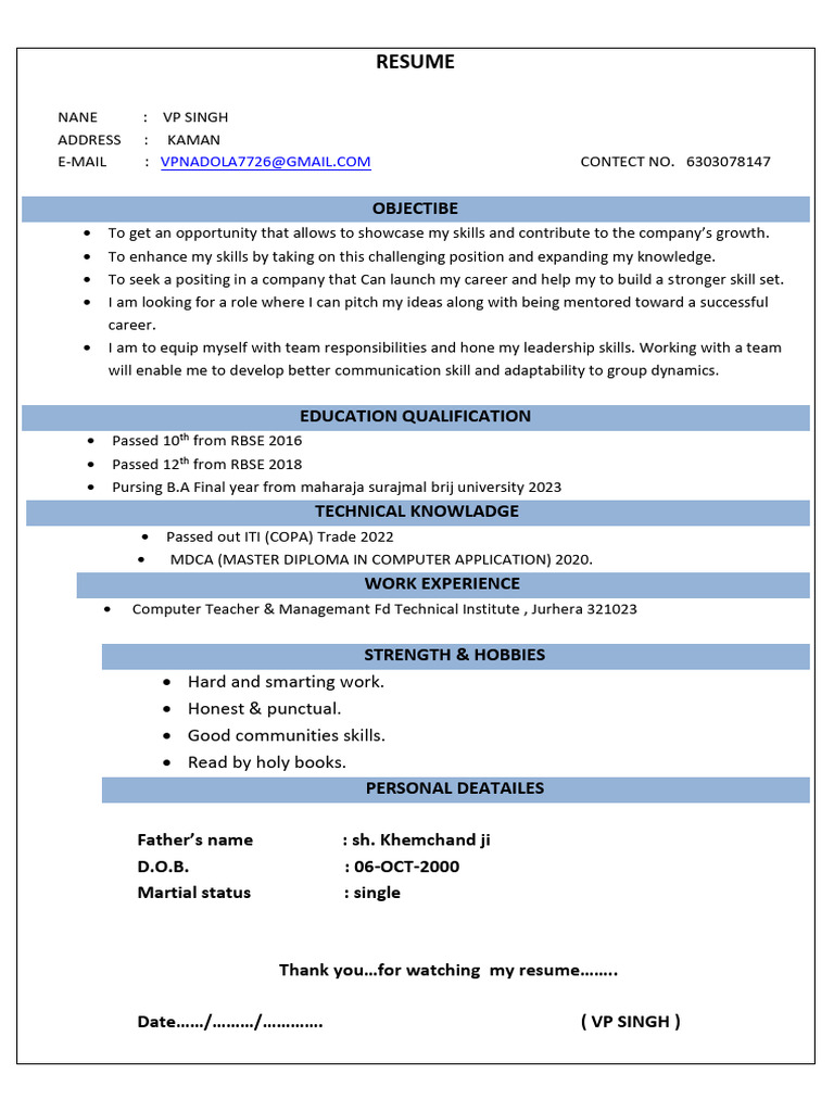 RESUME Formate | PDF