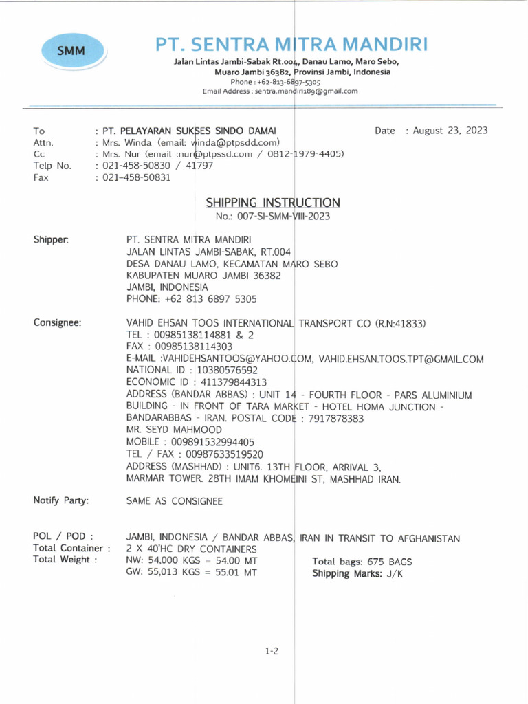 Si (SMM-007) - 2X40'FT Betelnuts - Vahid Ehsan Toos | PDF