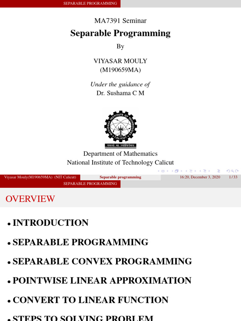 Separable Programming Presentation | PDF | Linear Programming | Nonlinear Programming