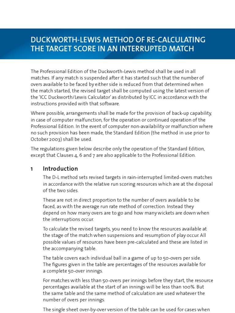 Duckworth-Lewis Method Explained | PDF | Cricket | Sports Rules And ...