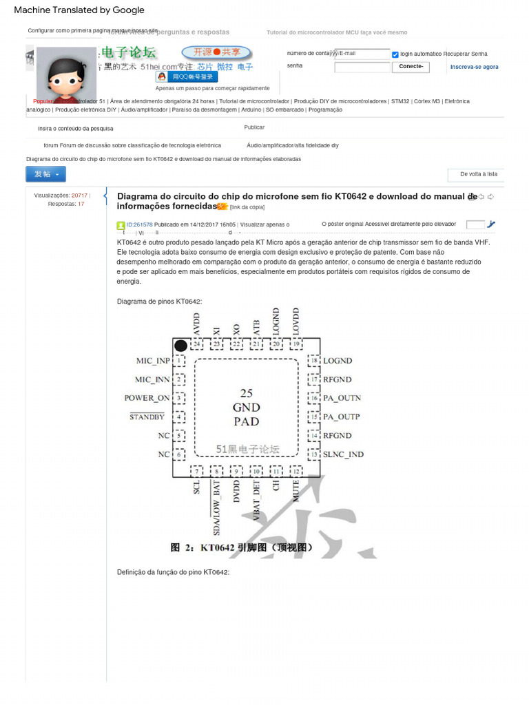 Diagrama de Circuito Do Chip de Microfone Sem Fio KT0642 e Download ...