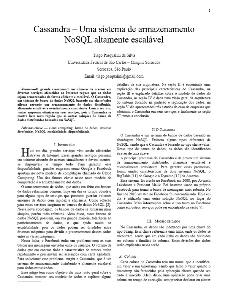 Cassandra | PDF | No SQL | Bancos de dados