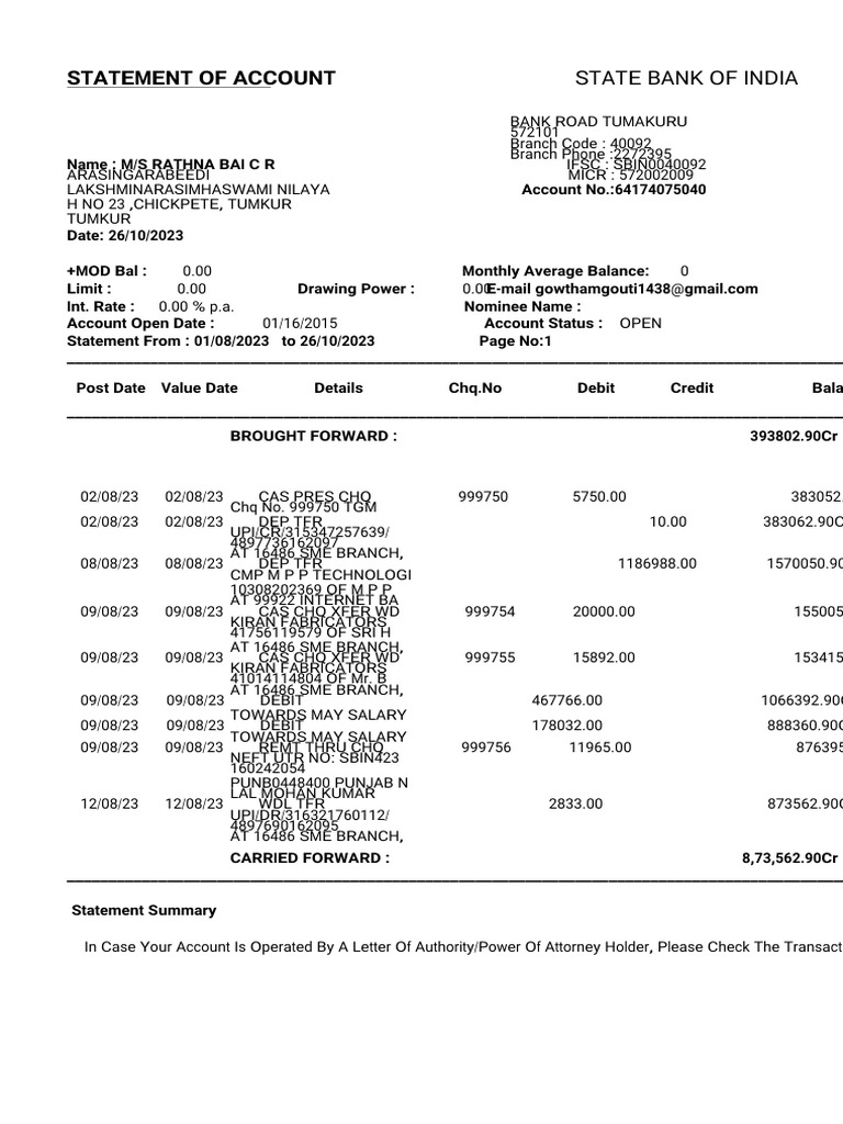 Statment | PDF | Debit Card | Cheque