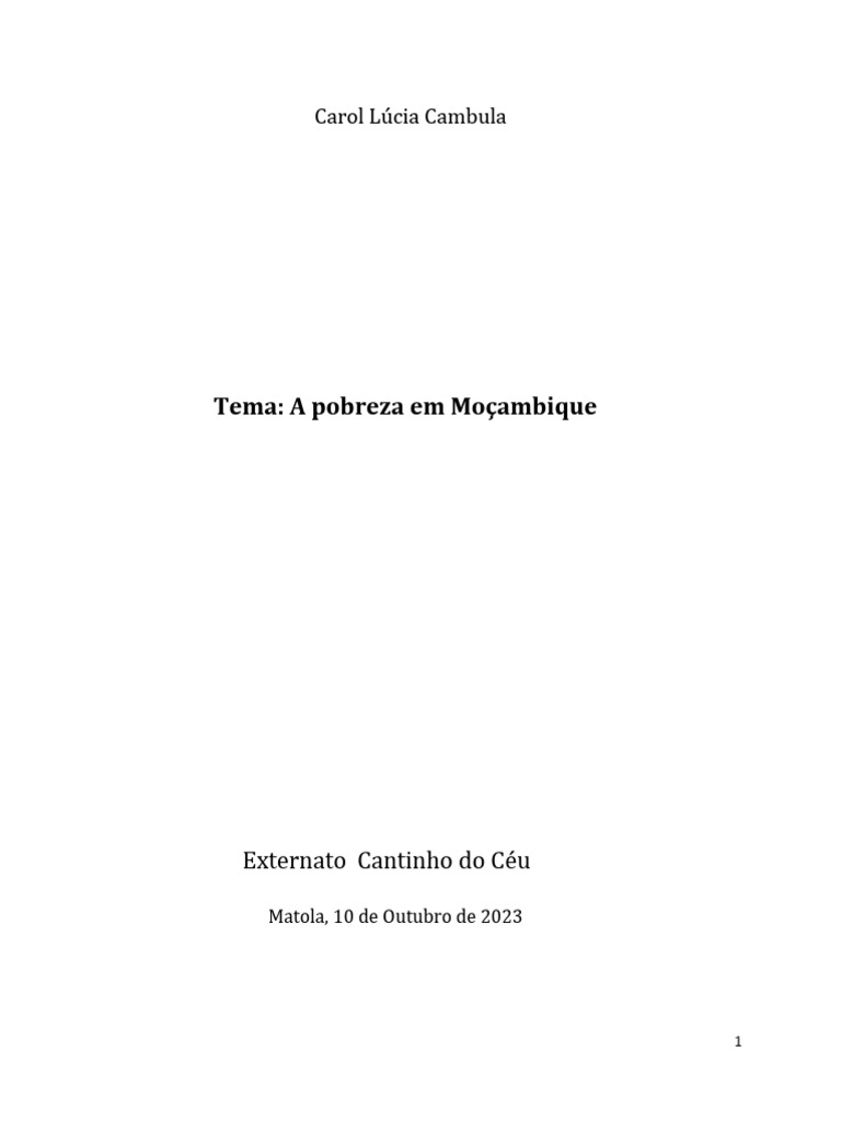 Pobreza em Moçambique: Causas e Consequências | PDF