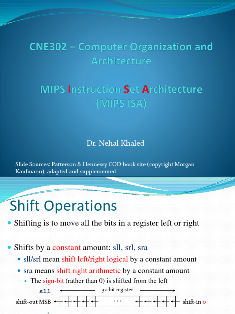 CNE302 - Lec 3 - MIPS (Logic - Memory - Control Flow) | PDF | Mathematical Notation | Computer ...