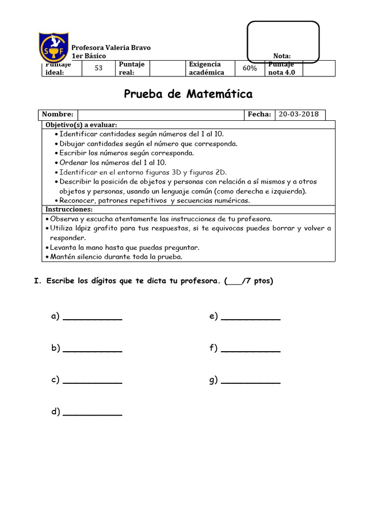 Ev Diagnostica 1ero Mate | PDF