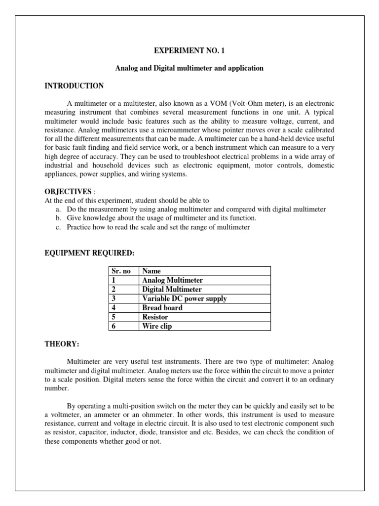 Experiment No 1 Download Free Pdf Electrical Equipment Manufactured Goods